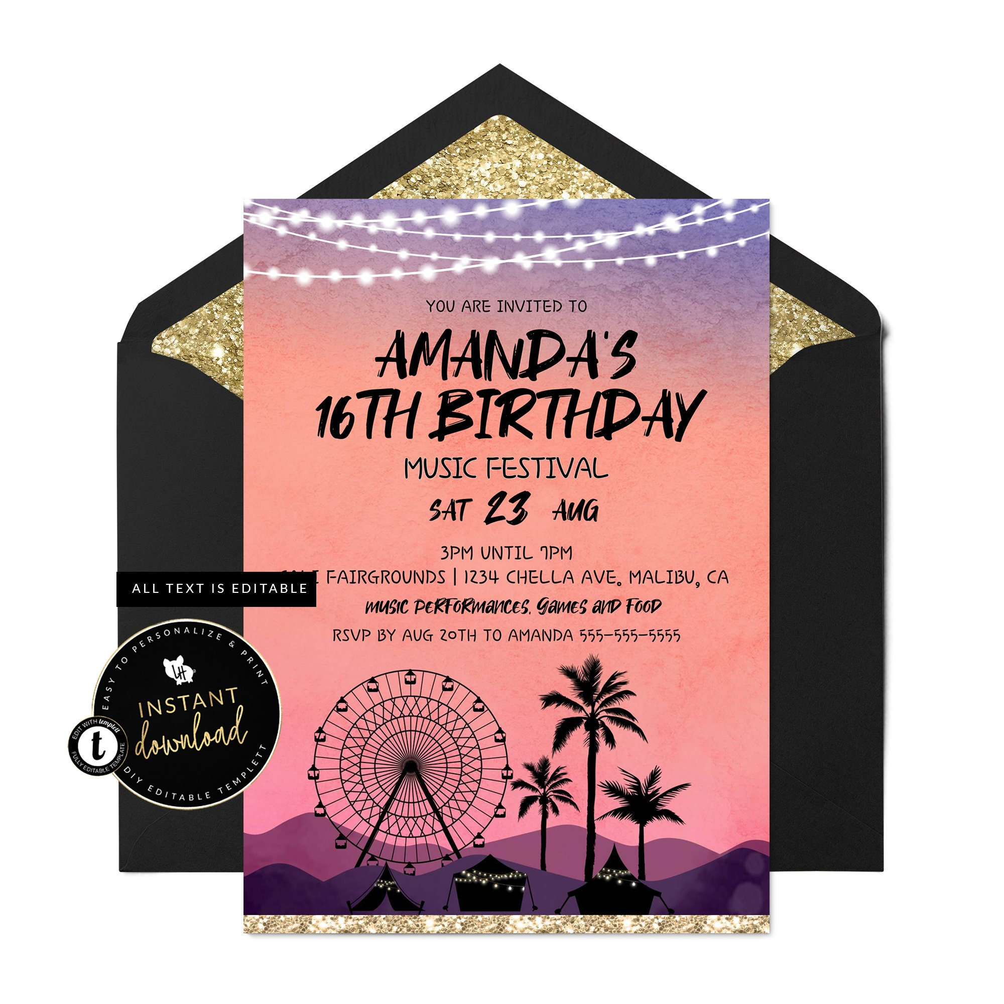 Music Festival Invitation Festival Birthday Invite Music - Etsy