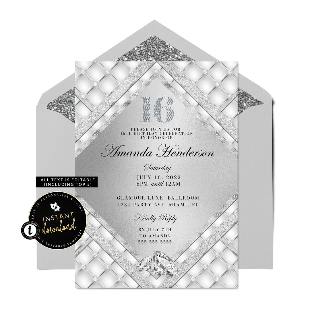 Silver Invitation, White Party Invitation, Silver Anniversary, Silver ...