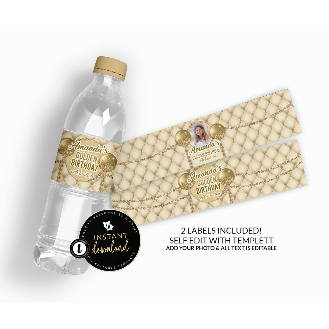 Gold Drip Water Bottle Labels, Gold Photo Water Bottle Label, Gold ...