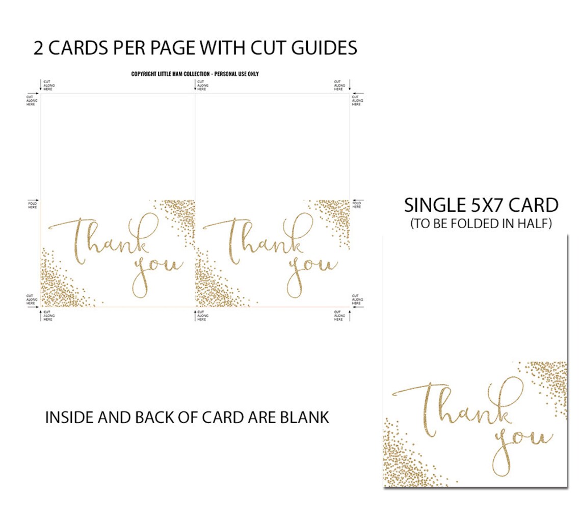 Thank You Card Gold Glitter Thank You Card Faux Gold Glitter | Etsy