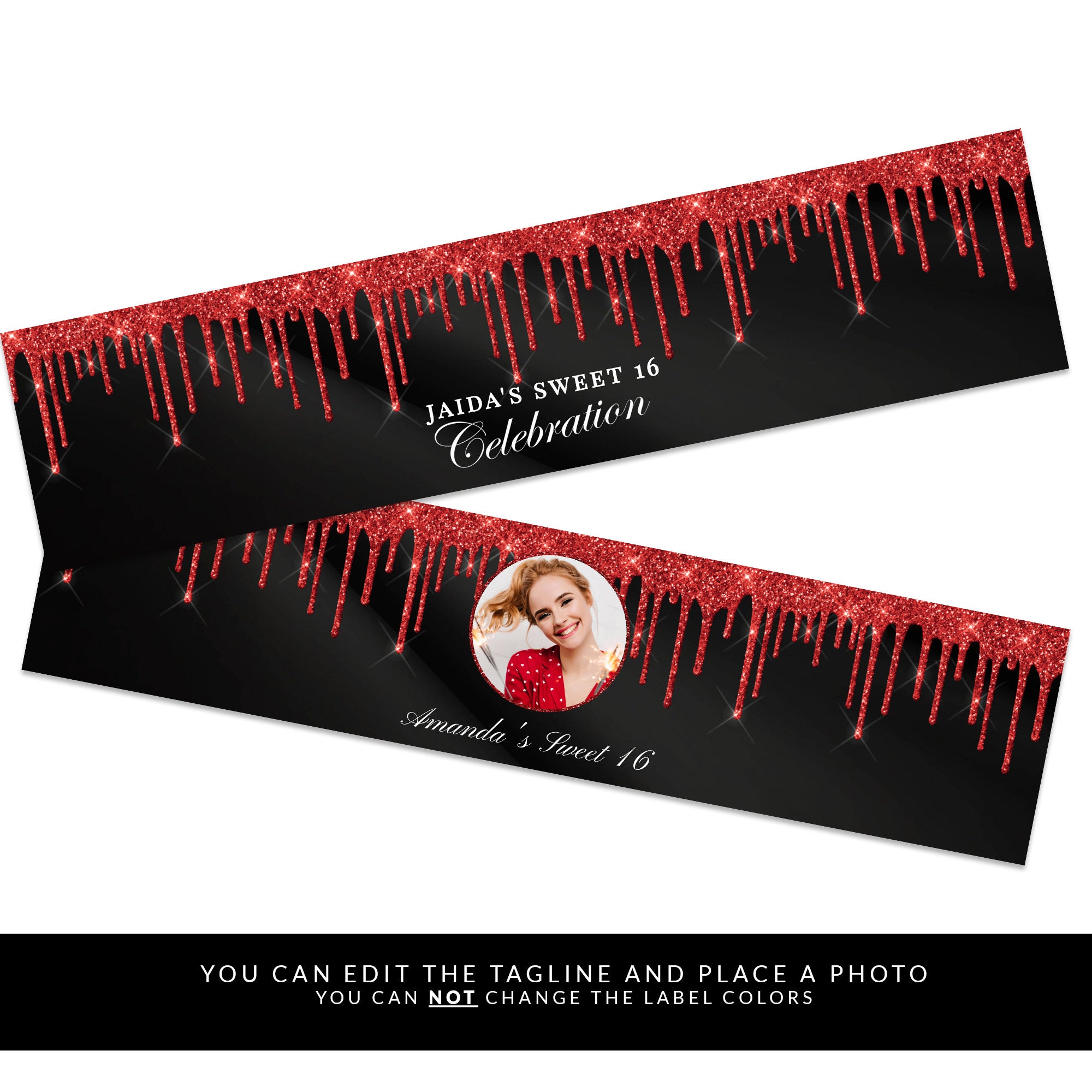 Dripping Red and Black Water Bottle Labels Red Water Bottle - Etsy