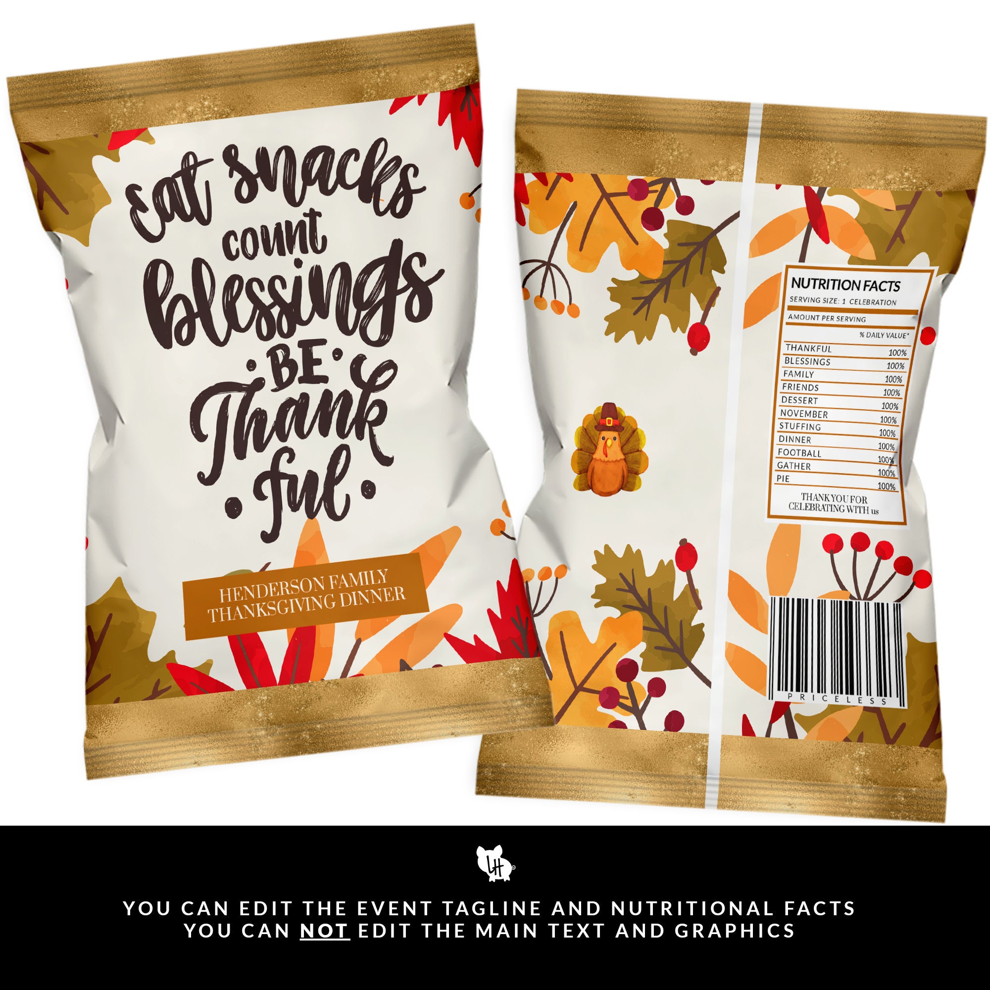 Thanksgiving Chip Bag Thanksgiving Treat Bag Thanksgiving | Etsy