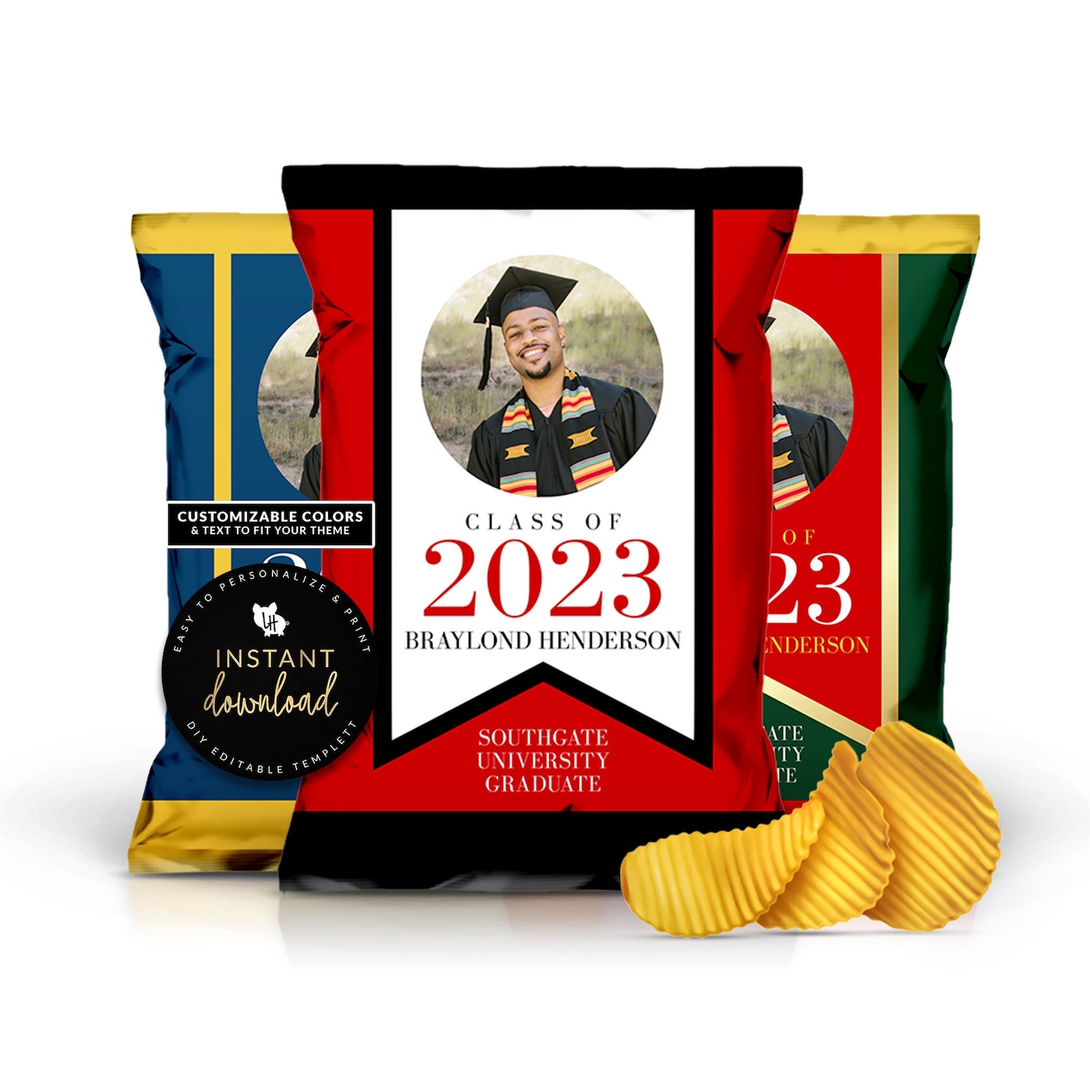 Graduation Chip Bag Template, Fully Customizable Chip Bag Template ...