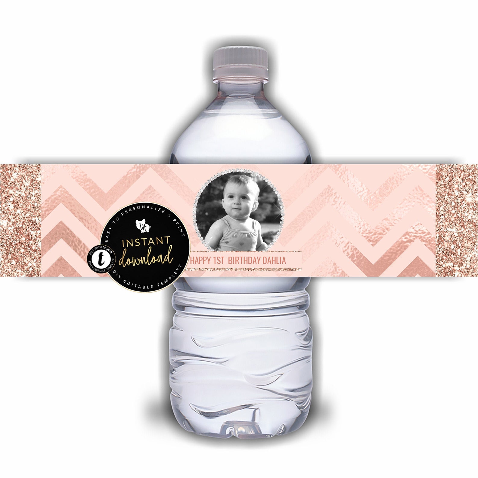 Rose Gold Water Bottle Labels Rose Gold Photo Water Bottle - Etsy
