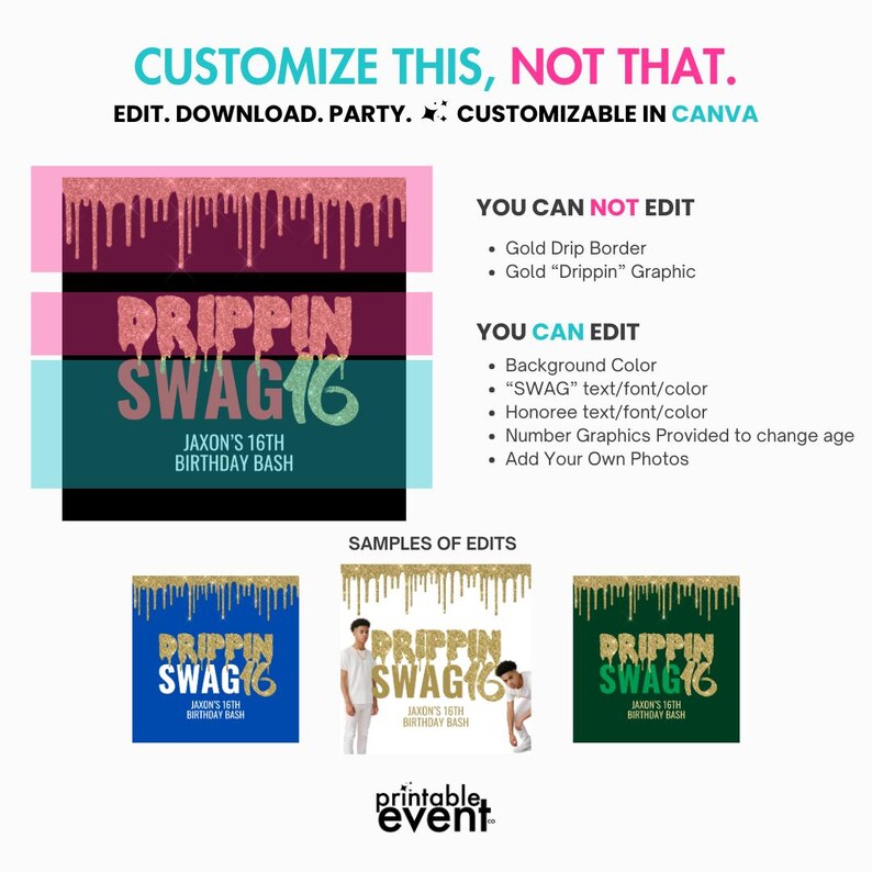 Drippin Swag 16 Birthday Backdrop | Editable Party Backdrop | Teen Boy ...