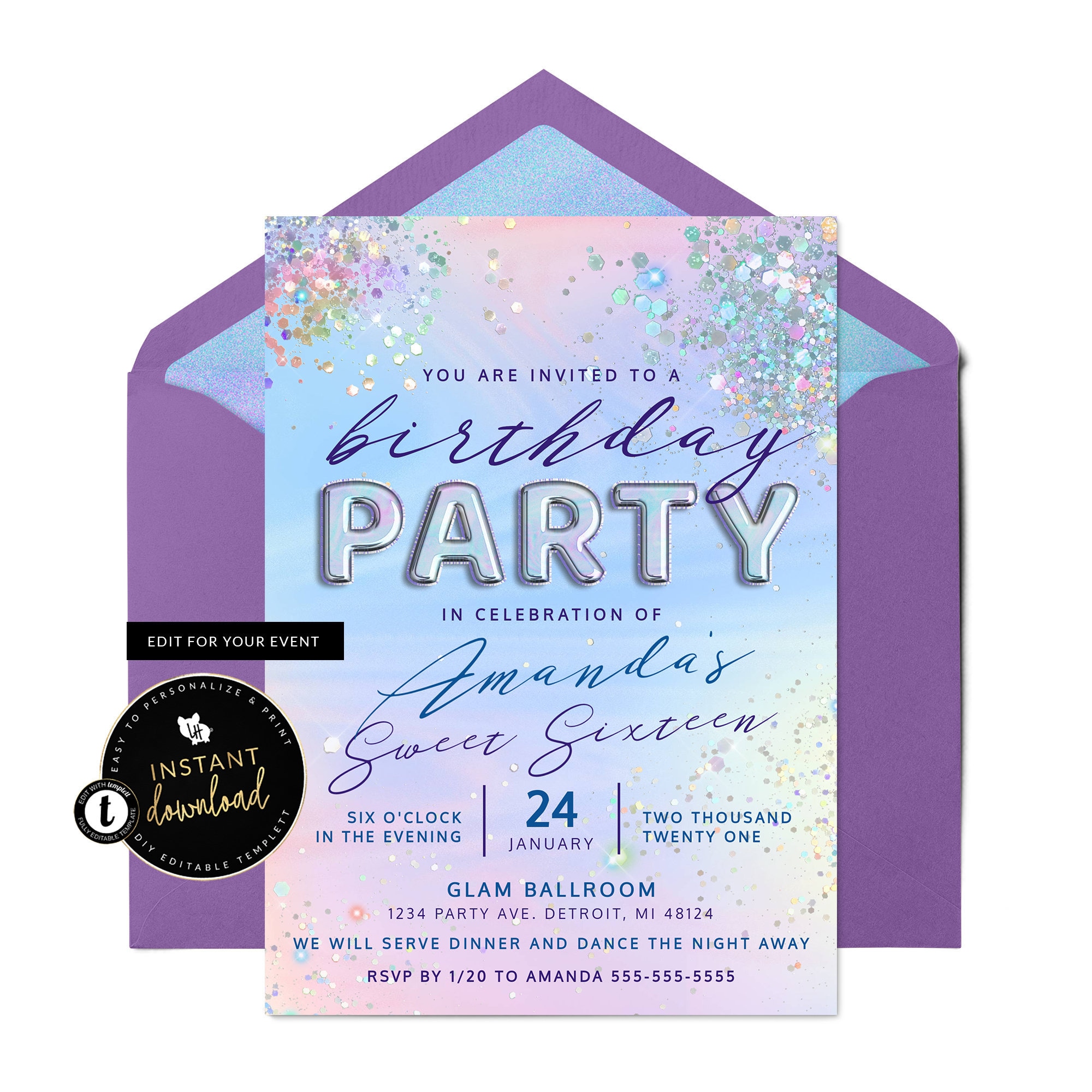 Holographic Invitation Iridescent Invitation Pastel | Etsy