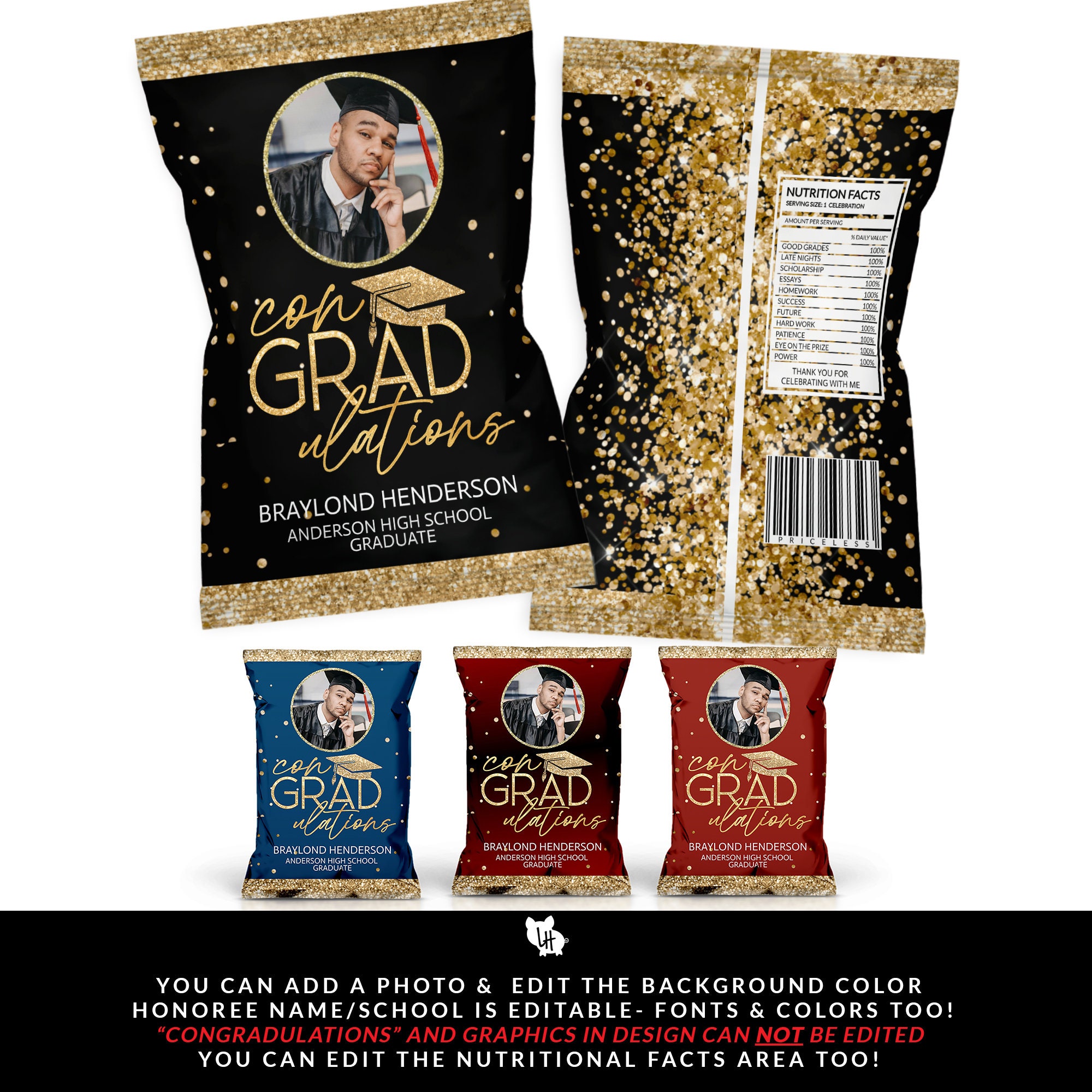 Gold Graduation Chip Bag, Congradulations Chip Bag, Graduation ...
