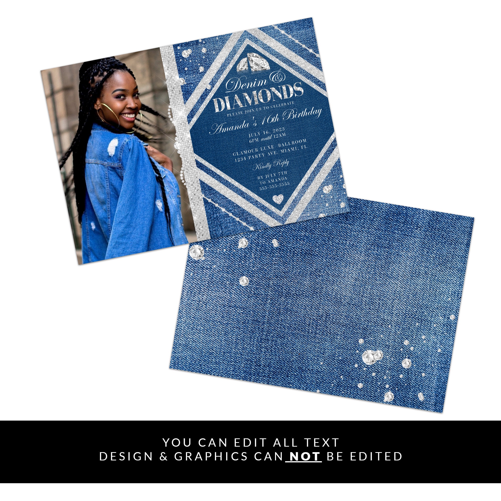 Denim and Diamonds Photo Invitation Denim Invitation - Etsy