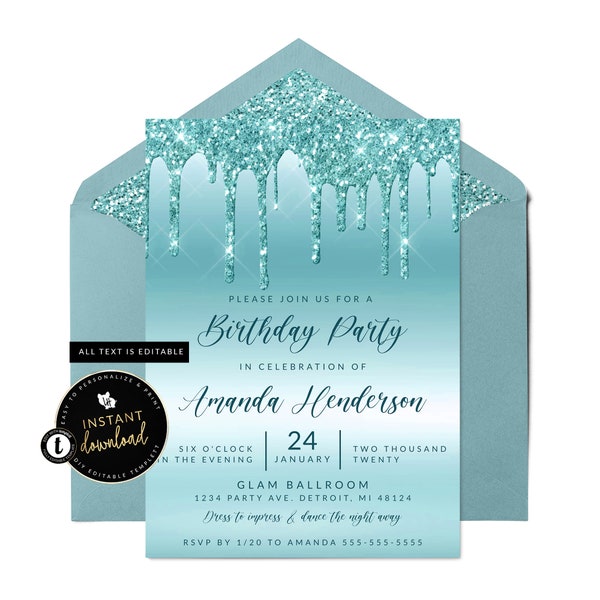 Teal Invitations - Etsy