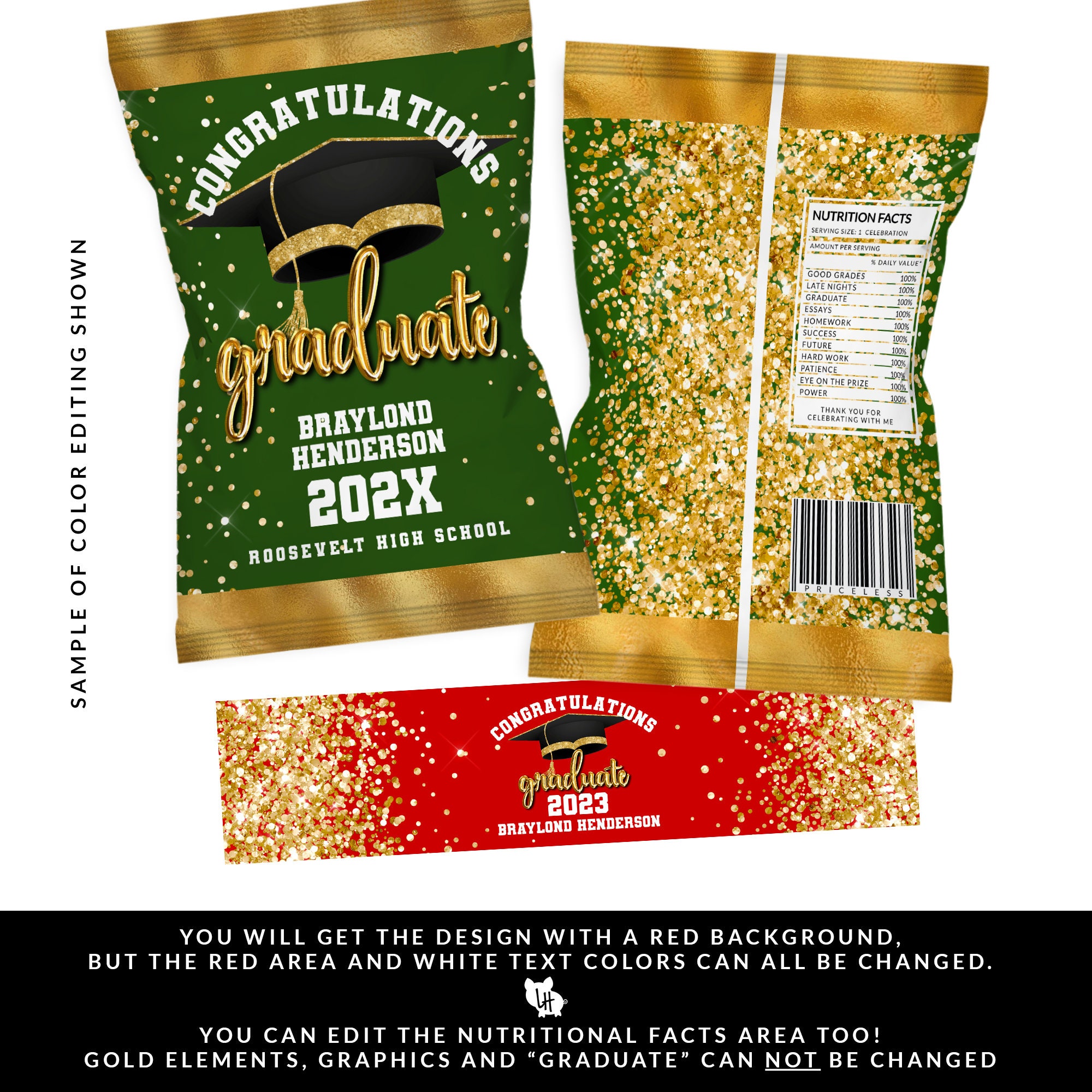 Graduation Chip Bag Graduation Water Label Gold Graduation - Etsy