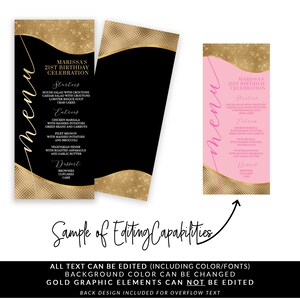 Elegant Gold Menu Card, Printable Gold Menu, Gold Rack Card, Gold Place ...