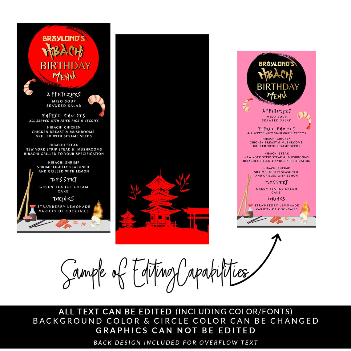 Hibachi Menu Card, Hibachi Dinner Menu, Hibachi Birthday Menu, Instant ...