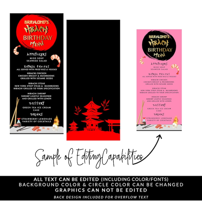 Hibachi Menu Card Hibachi Dinner Menu Hibachi Birthday Menu - Etsy