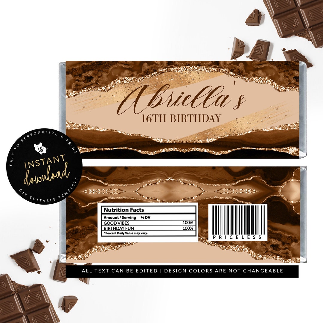 Brown Candy Bar Label, Brown Agate Candy Bar, Melanin Candy Bar Label ...