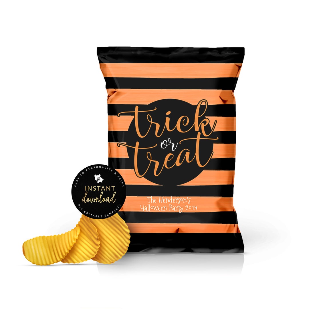 Trick or Treat Printable Snack Bag, Halloween Chip Bag, Halloween Snack ...