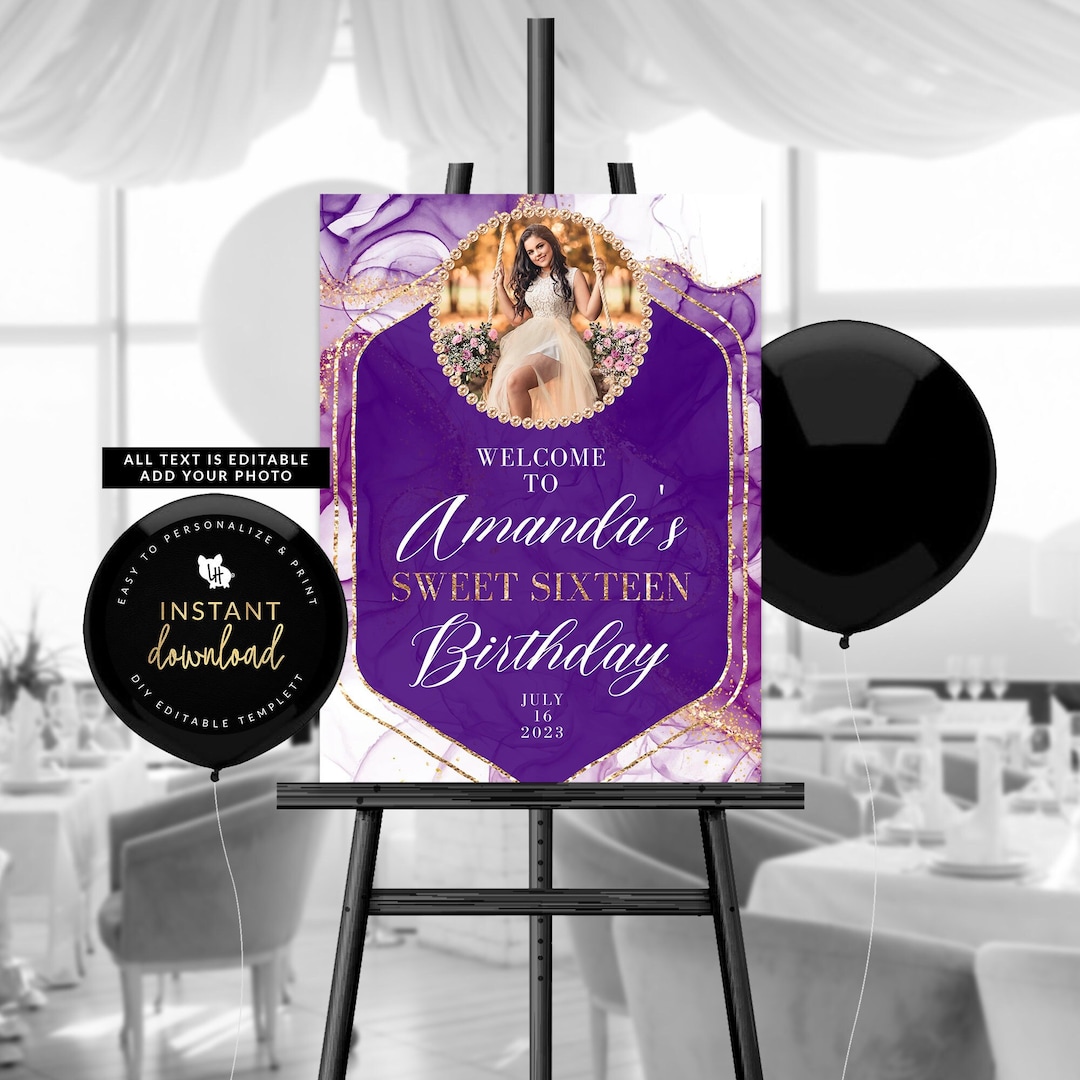 Purple Welcome Sign, Purple and Rose Gold Welcome Sign, Purple Birthday ...