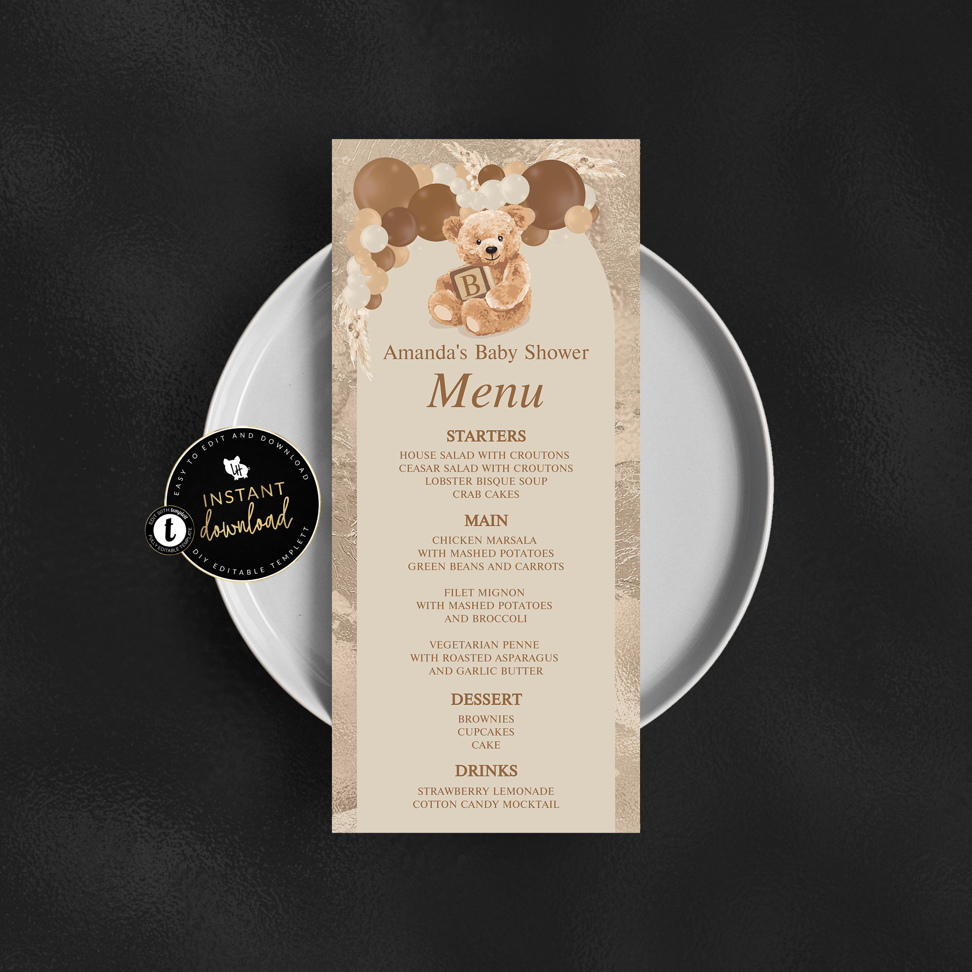 Pampas Grass Teddy Bear Menu, Teddy Bear Baby Shower Menu, We Can ...