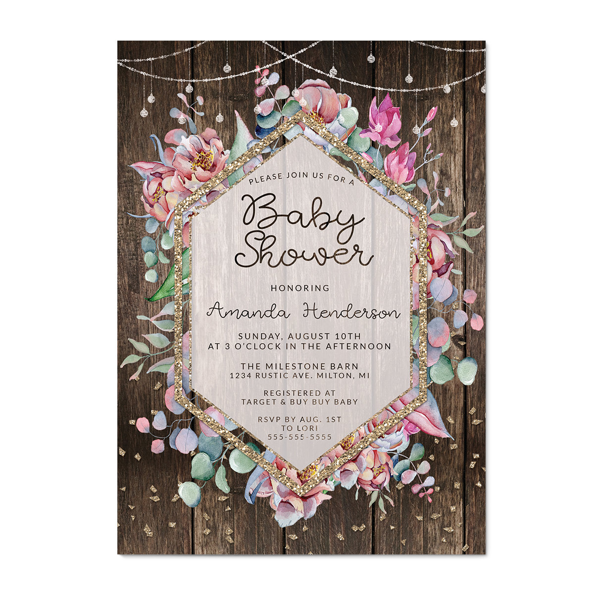 Rustic Glam Baby Shower Invitation Suite Rustic Baby Shower | Etsy