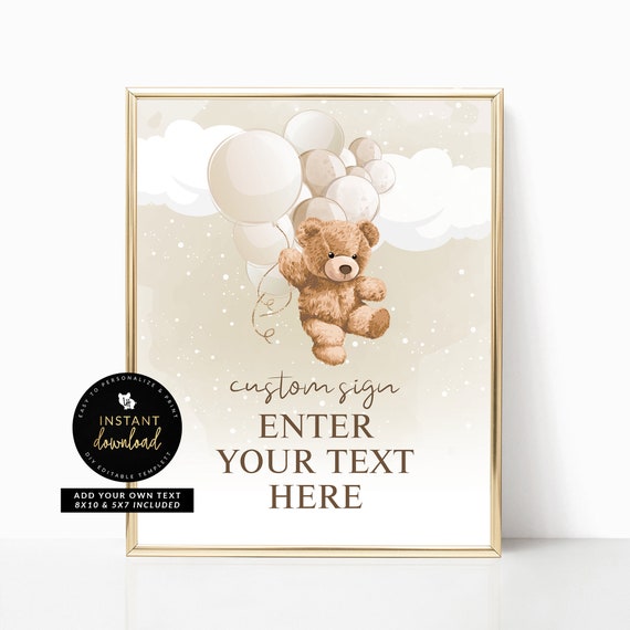 Neutral Teddy Bear Sign Baby Shower Teddy Bear Sign Teddy - Etsy