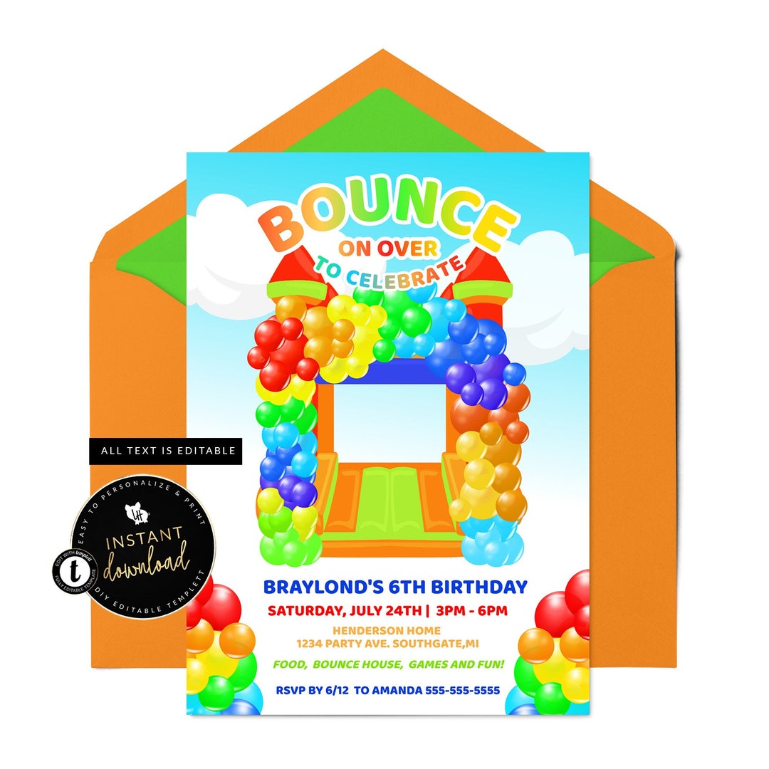 Bounce House Invitation, Bounce House Birthday Invitation, Bounce Party ...