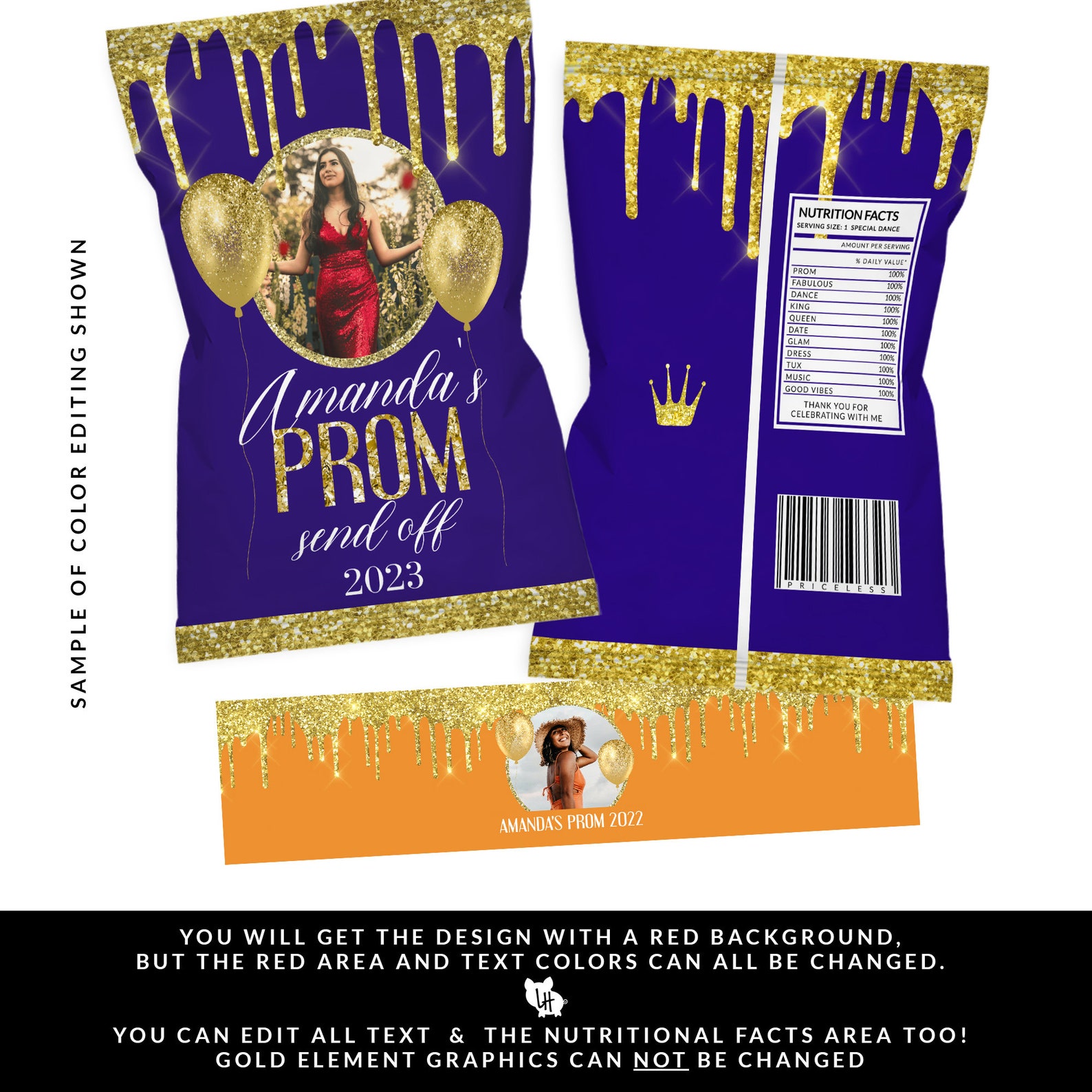 Gold Drip Prom Chip Bag, Dripping Gold Water Label, Prom Printable ...