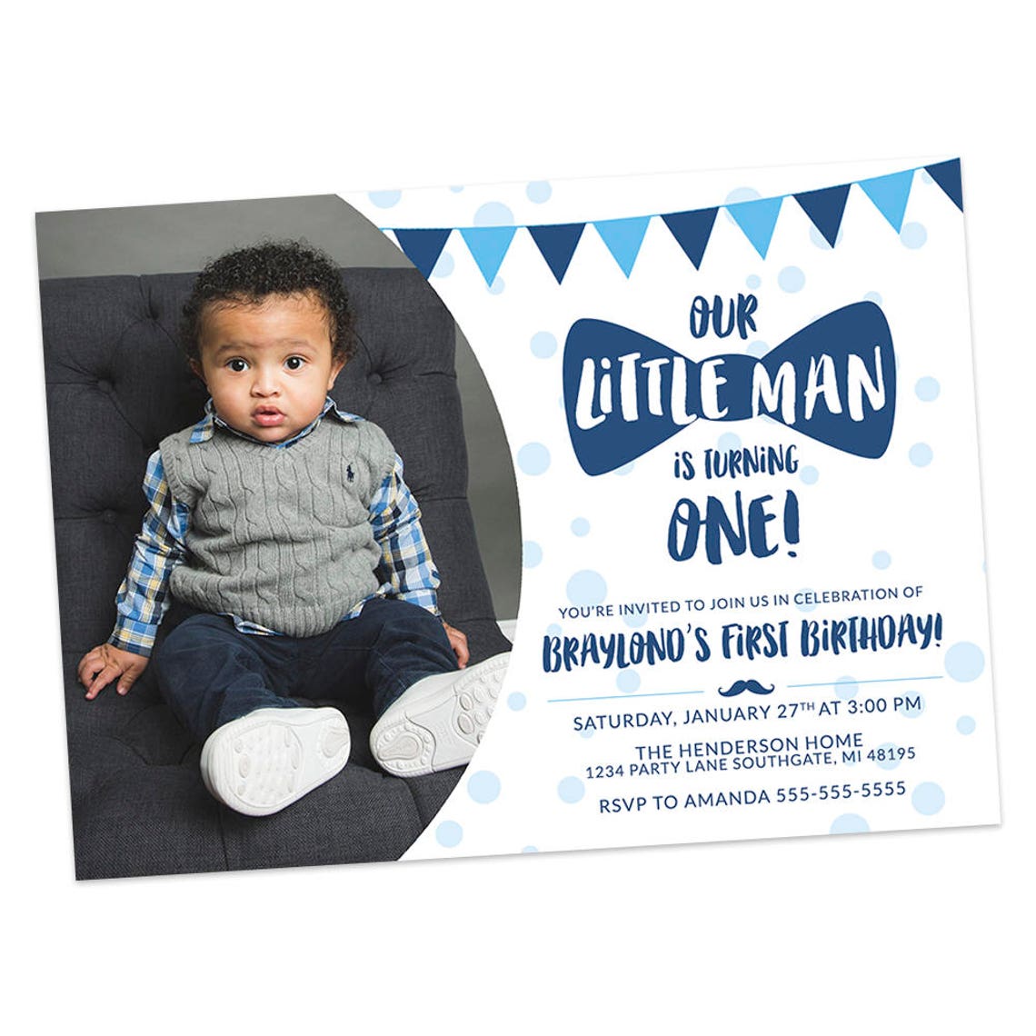 Little Man Birthday Invite, Bow Tie Birthday, Little Man Theme ...