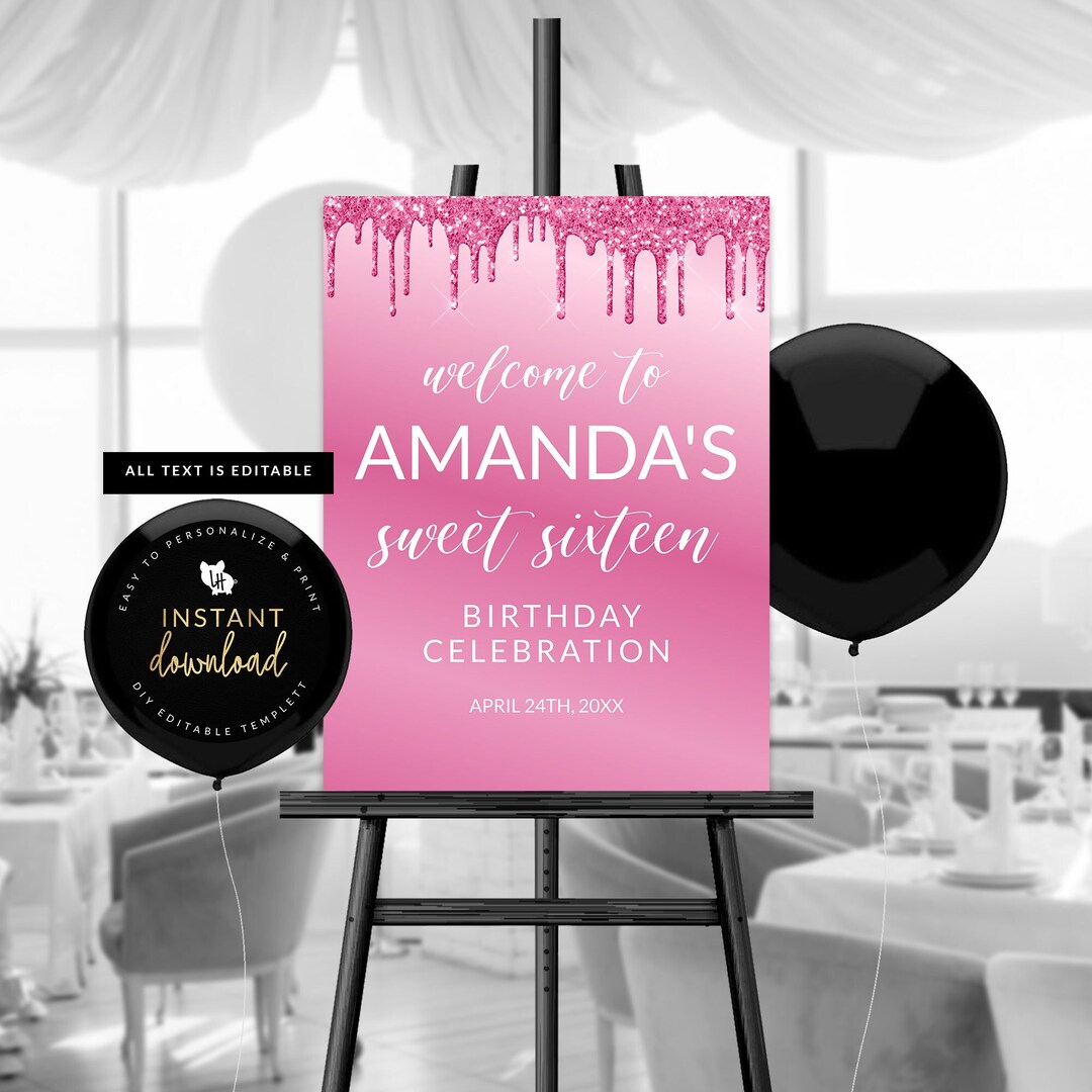 Dripping Pink Glitter Welcome Sign, Dripping Pink Poster, Glitter Drip ...