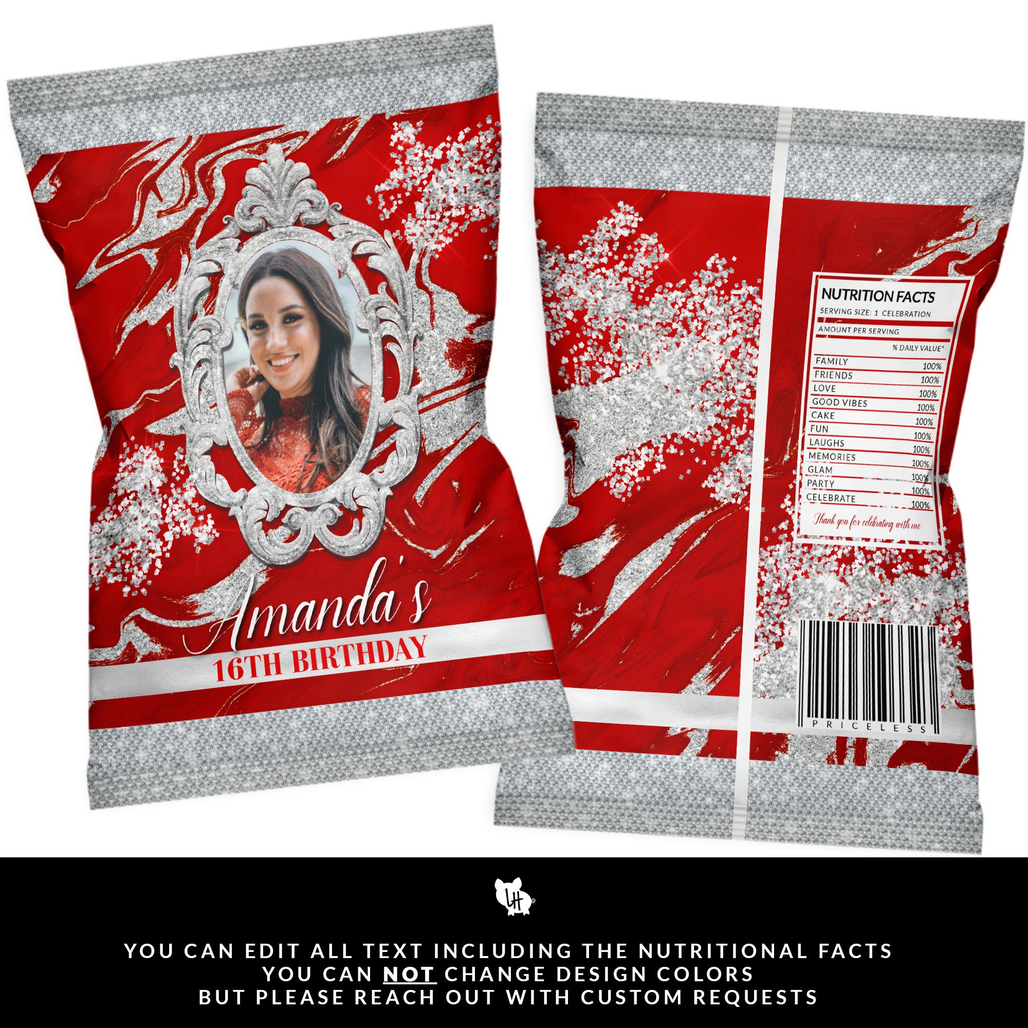 Red and Silver Marble Chip Bag Red and Silver Chip Bag Red - Etsy