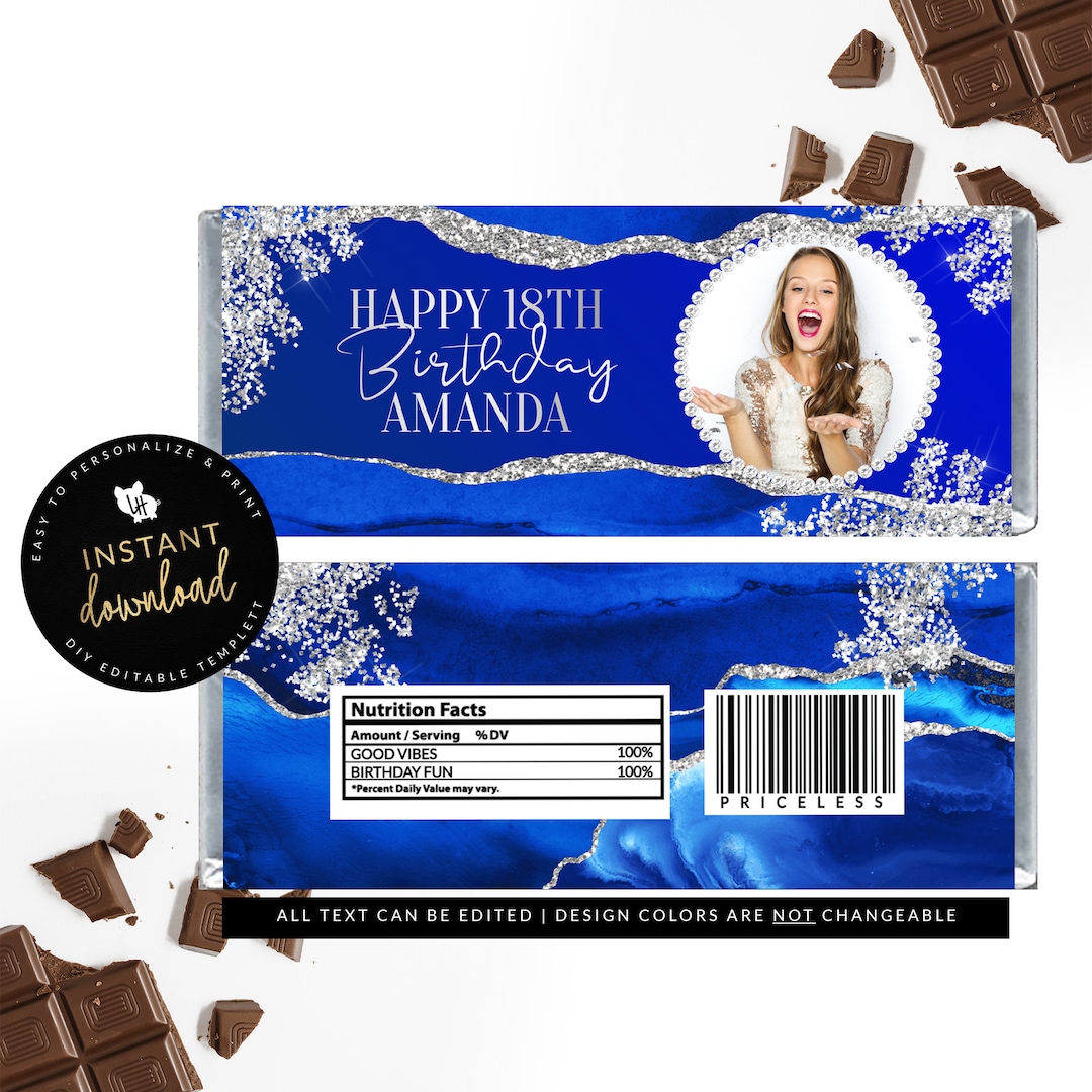 Blue and Silver Candy Bar Label, Blue and Silver Agate Candy Bar ...