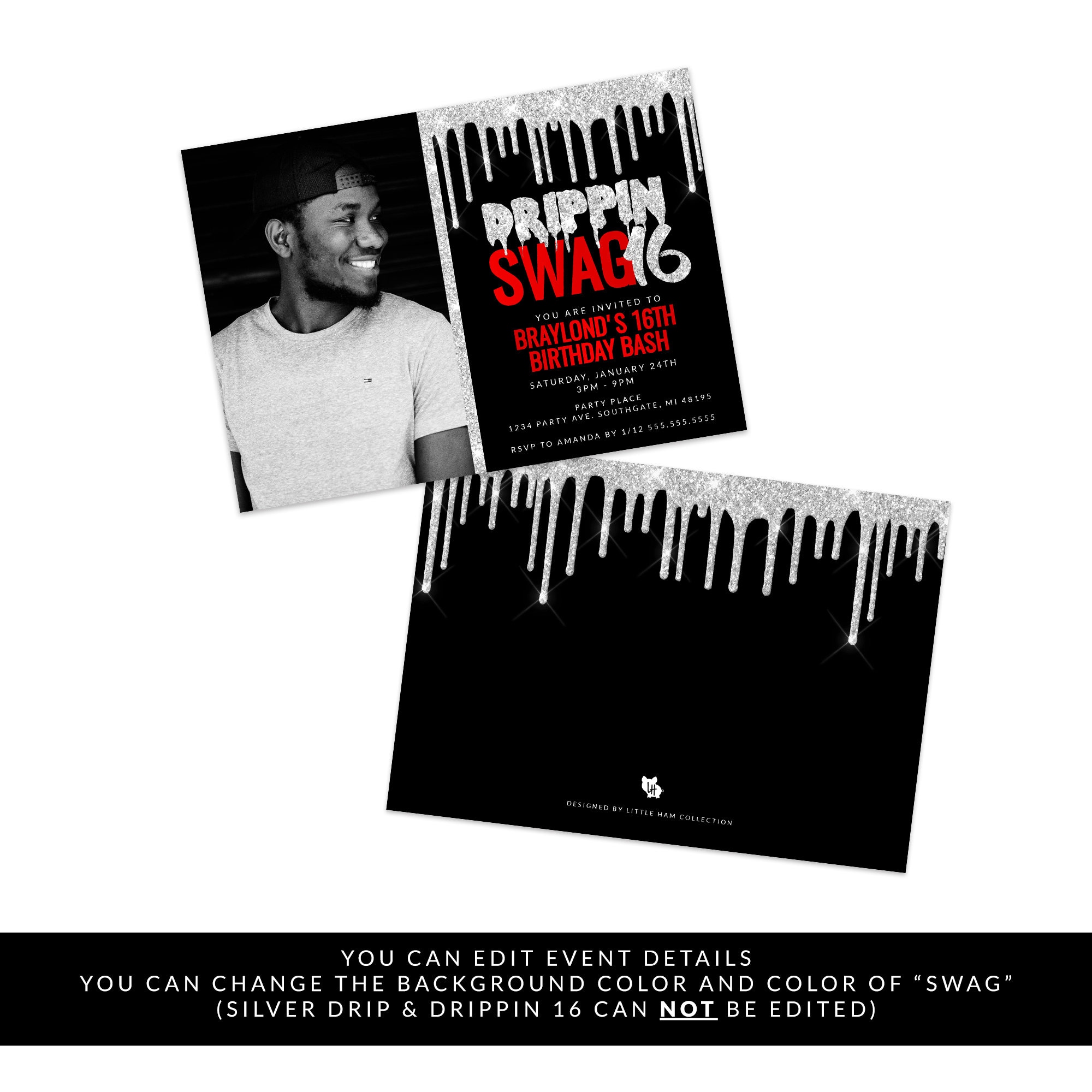 Swag 16 Silver Birthday Photo Invitation Swag 16 Party Swag | Etsy