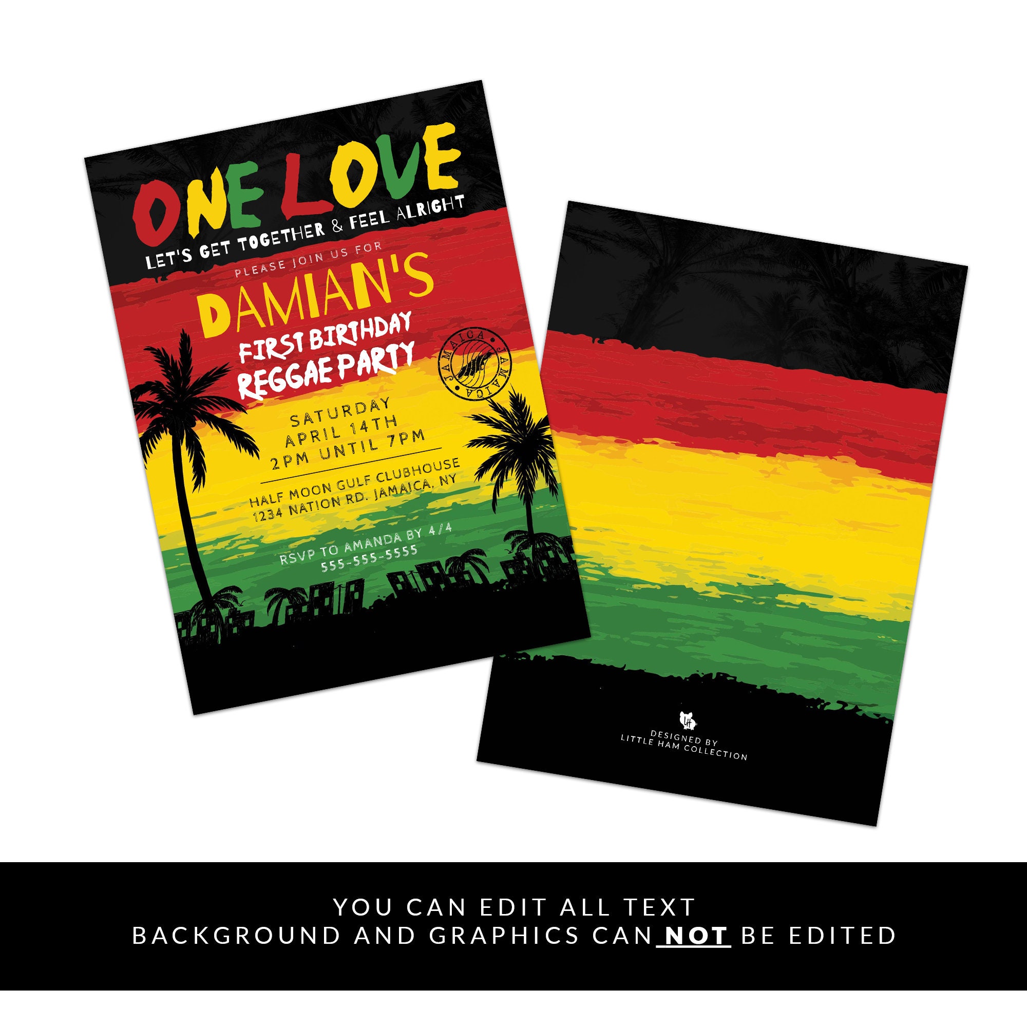 One Love Birthday Invitation, Reggae Invitation, Jamaican Theme ...