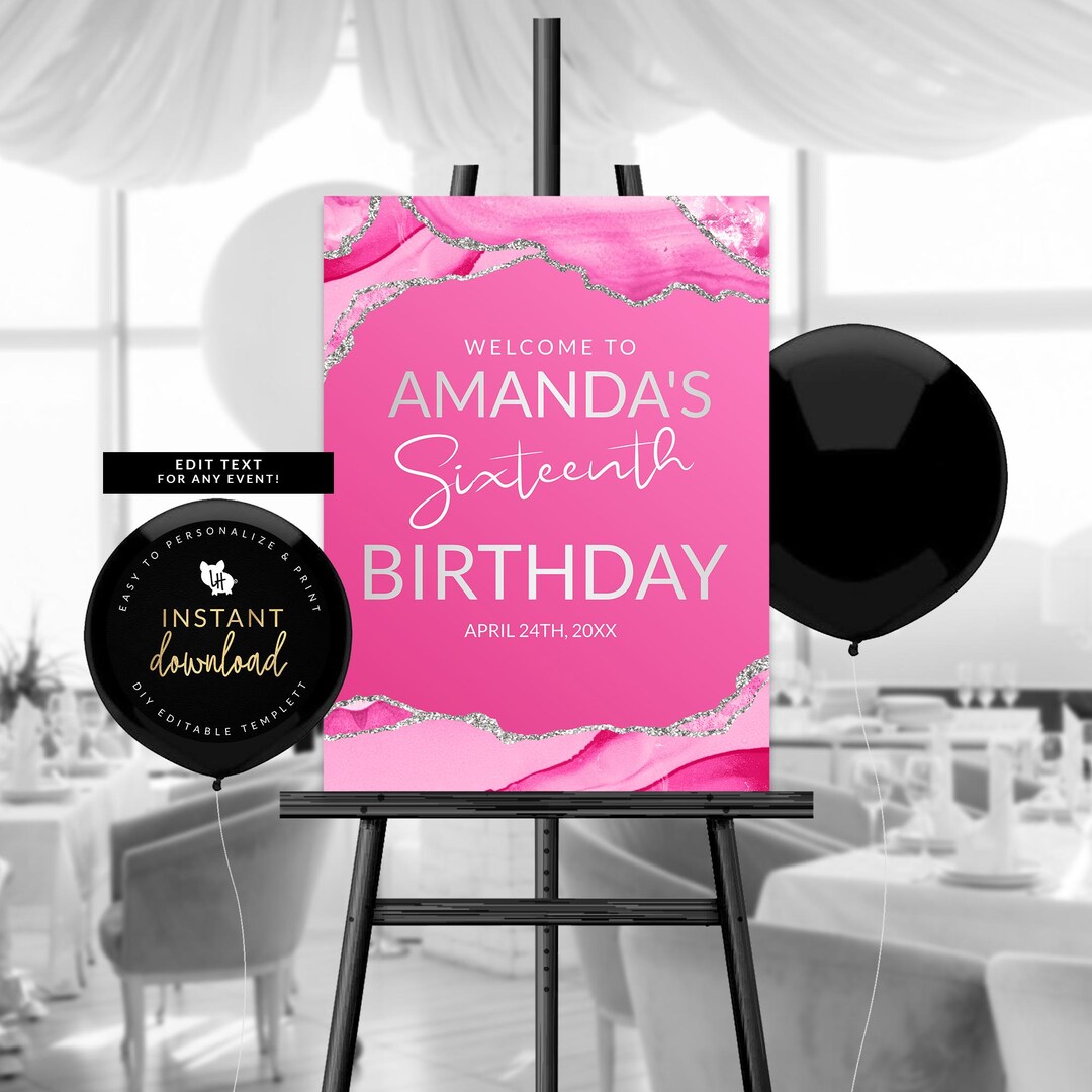 Pink and Silver Welcome Sign, Pink and Silver Agate Welcome Poster ...