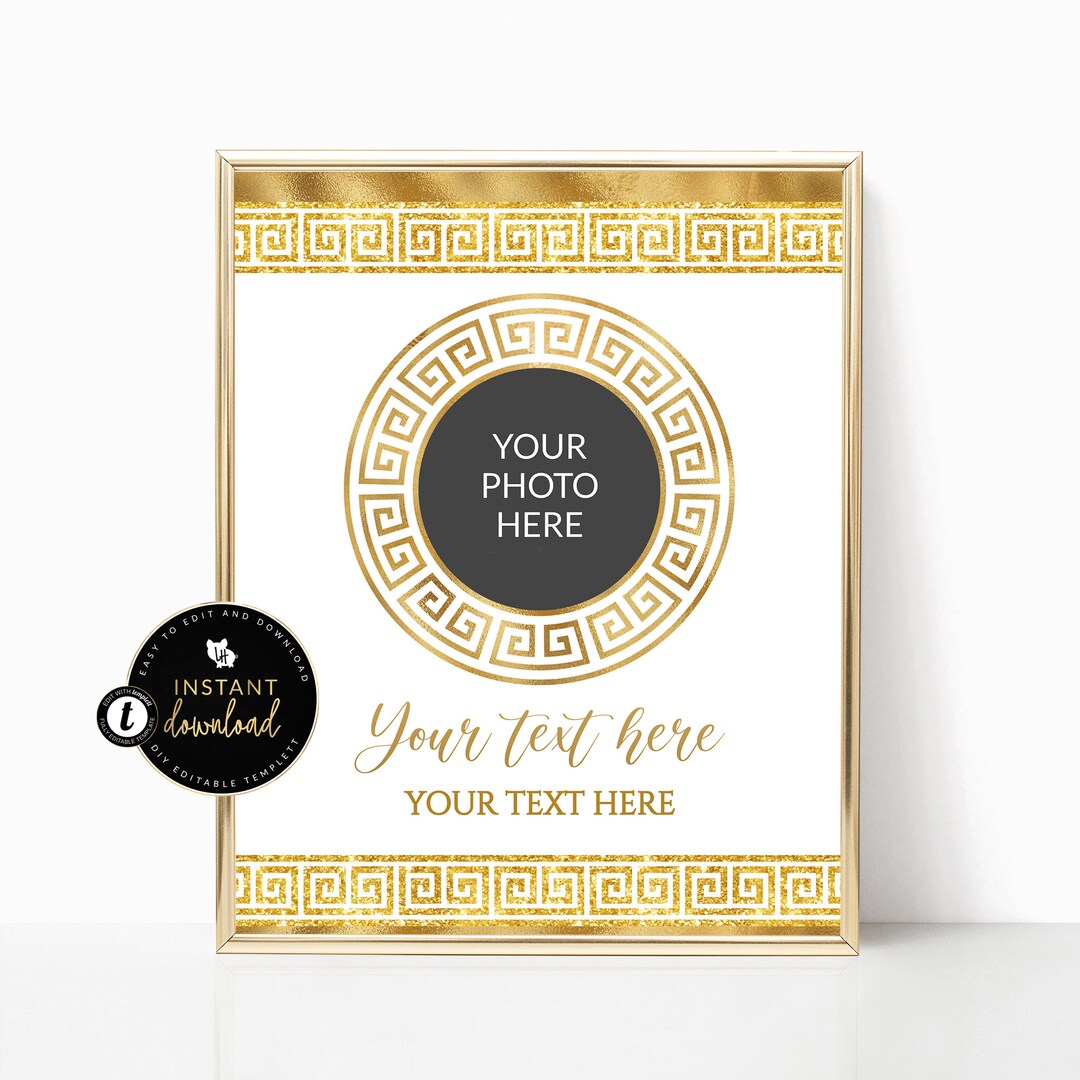 Gold Greek Key Sign, Greek Birthday Signage, Grecian Photo Sign, Gold ...