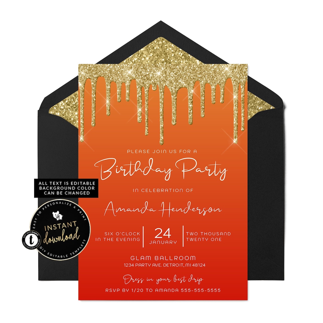 Dripping Invitation, Glitter Drip Invitation, Birthday Drip Invitation ...