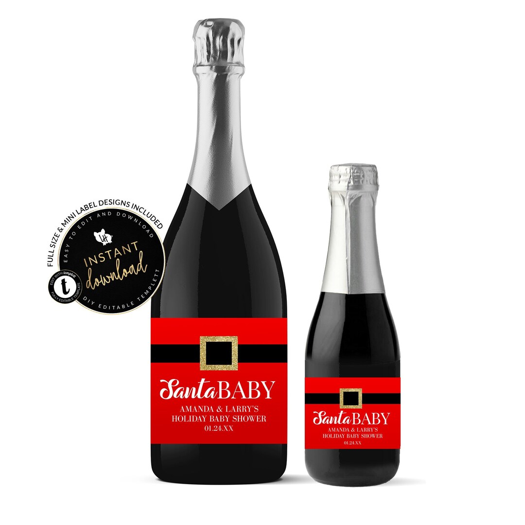 Santa Champagne Bottle Label, Christmas Champagne Label, Full Size ...