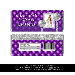 Purple and Silver Candy Bar Label, Tufted Candy Label, Printable Candy ...