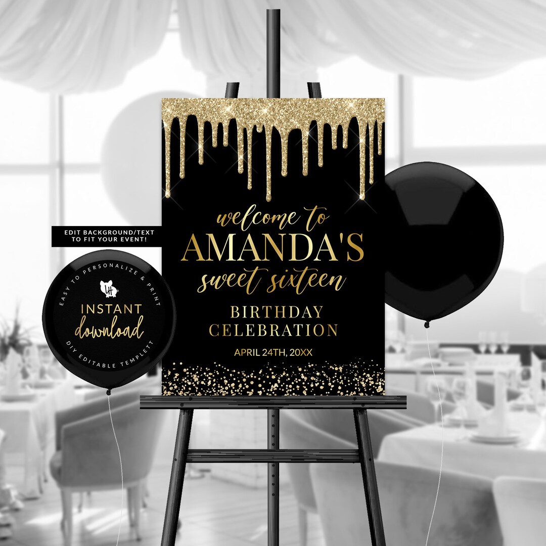 Gold Drip Welcome Sign, Glitter Dripping Gold Poster, Gold Glitter Drip ...