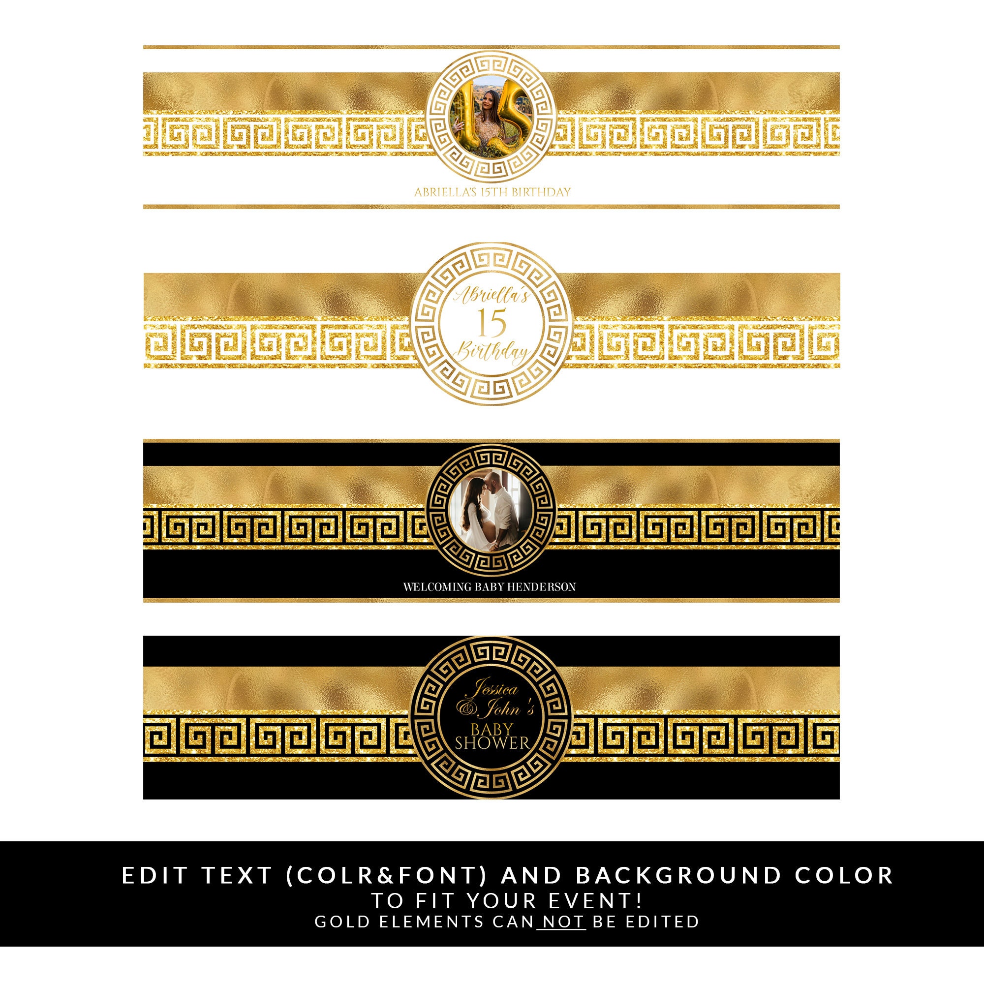 Greek Key Water Labels Grecian Water Label Greek Pattern | Etsy