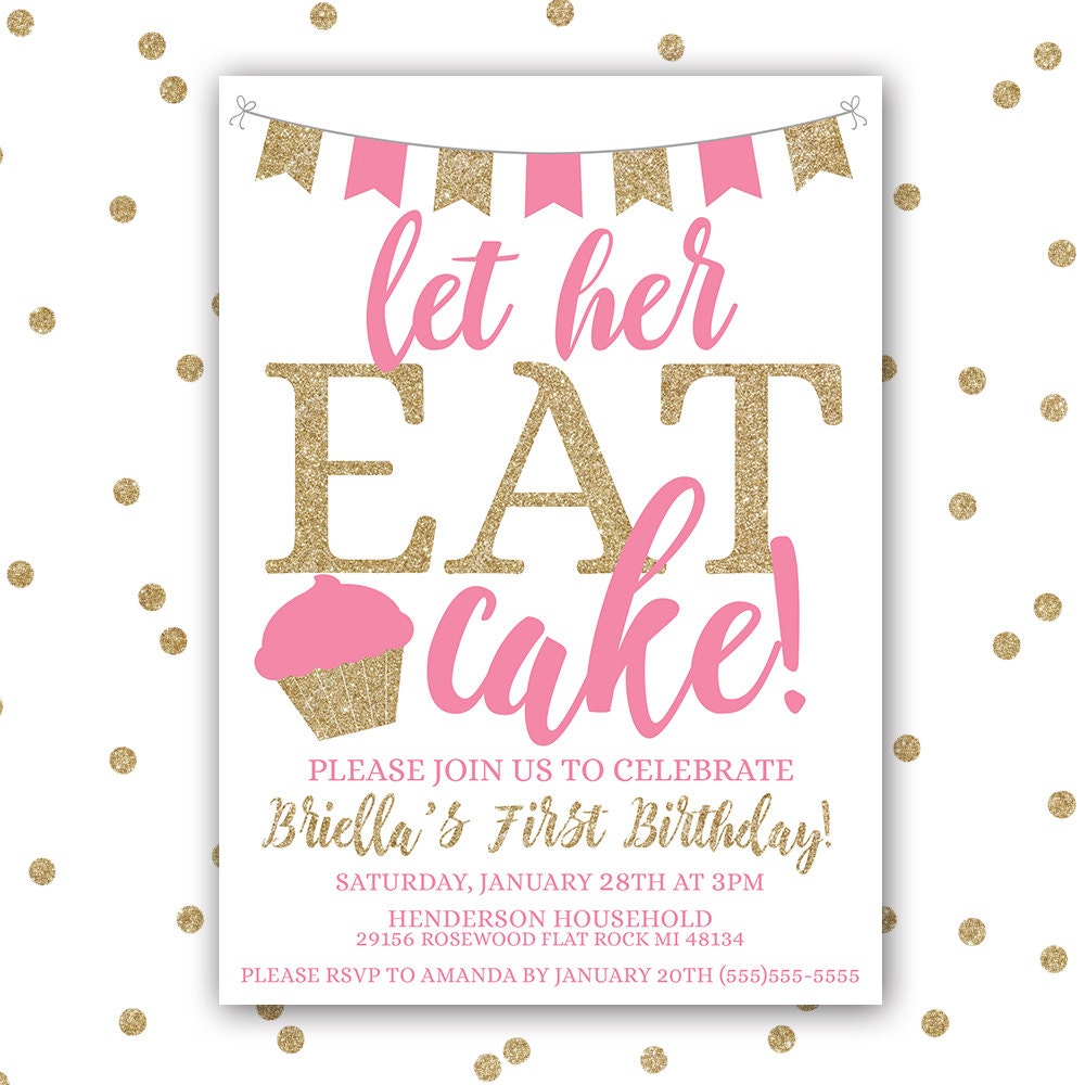 Let Her Eat Cake Birthday Invitation, 1st Birthday Invitations, First ...