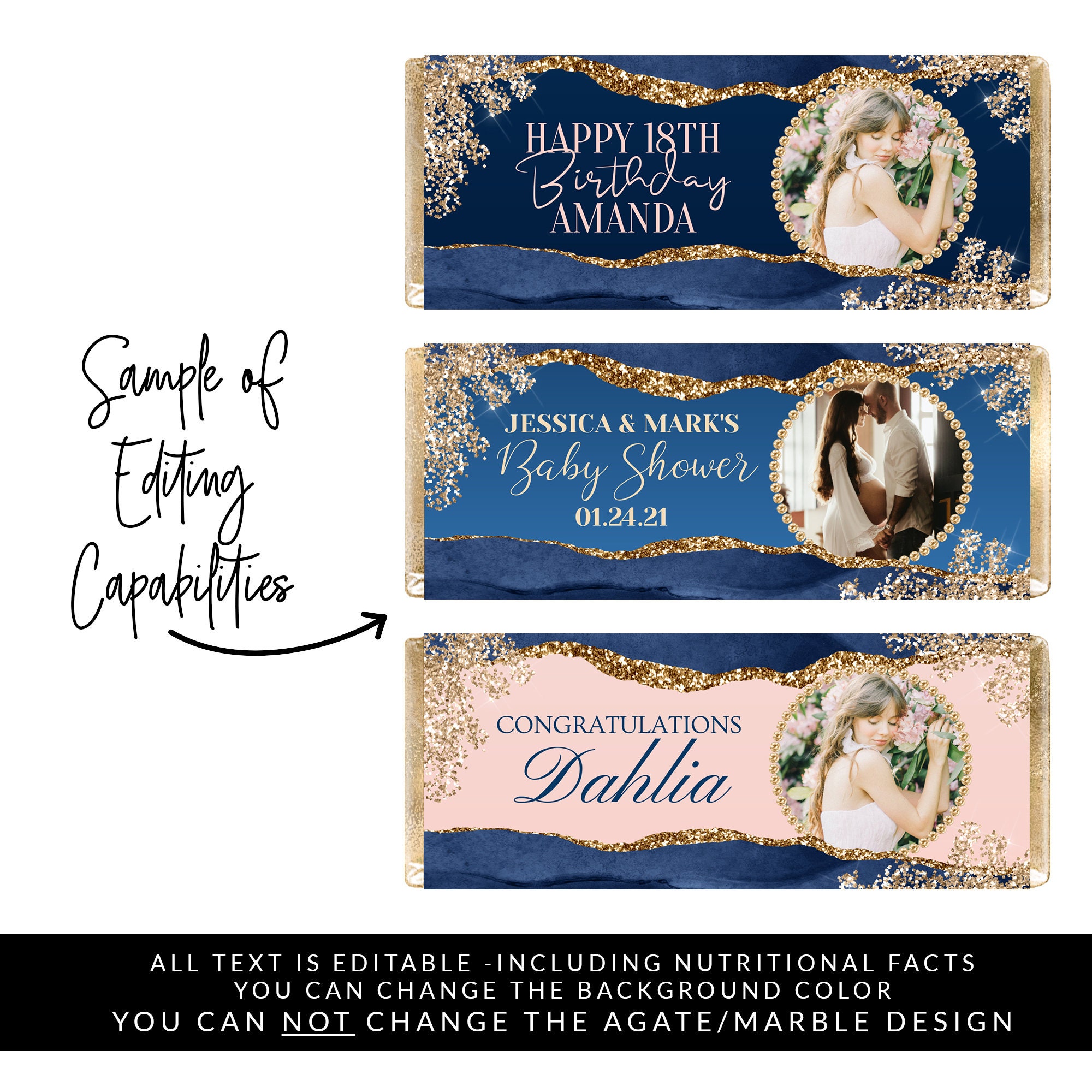 Blue and Gold Candy Bar Label Blue and Gold Agate Candy Bar - Etsy