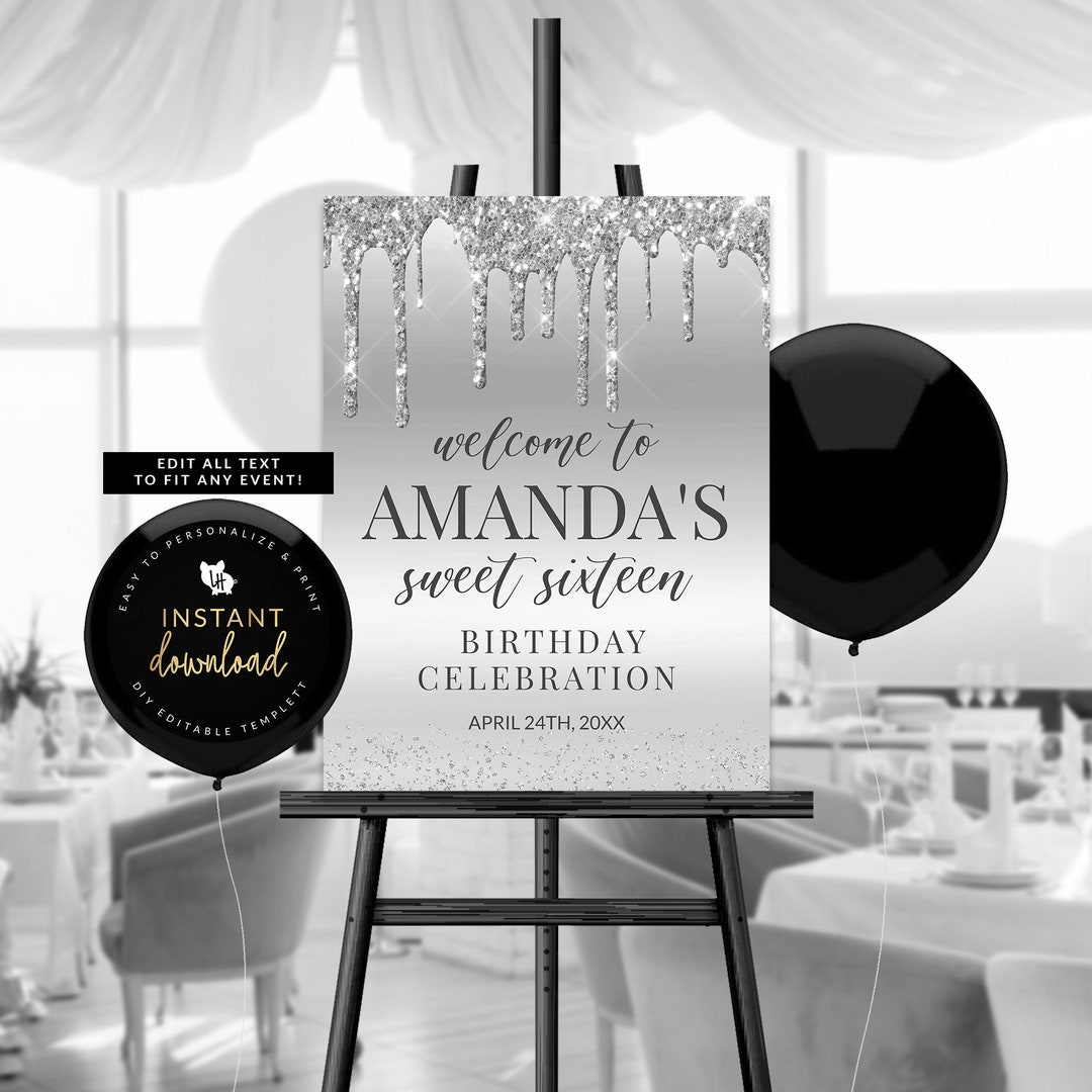 Dripping Silver Glitter Welcome Sign, Dripping Silver Poster, Glitter ...