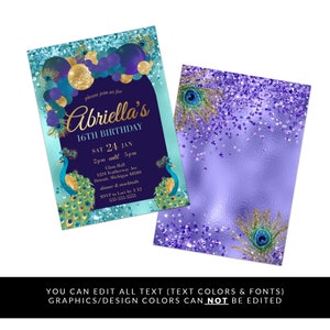 Peacock Feather Invitation, Mardi Gras Invitation, Peacock Birthday ...