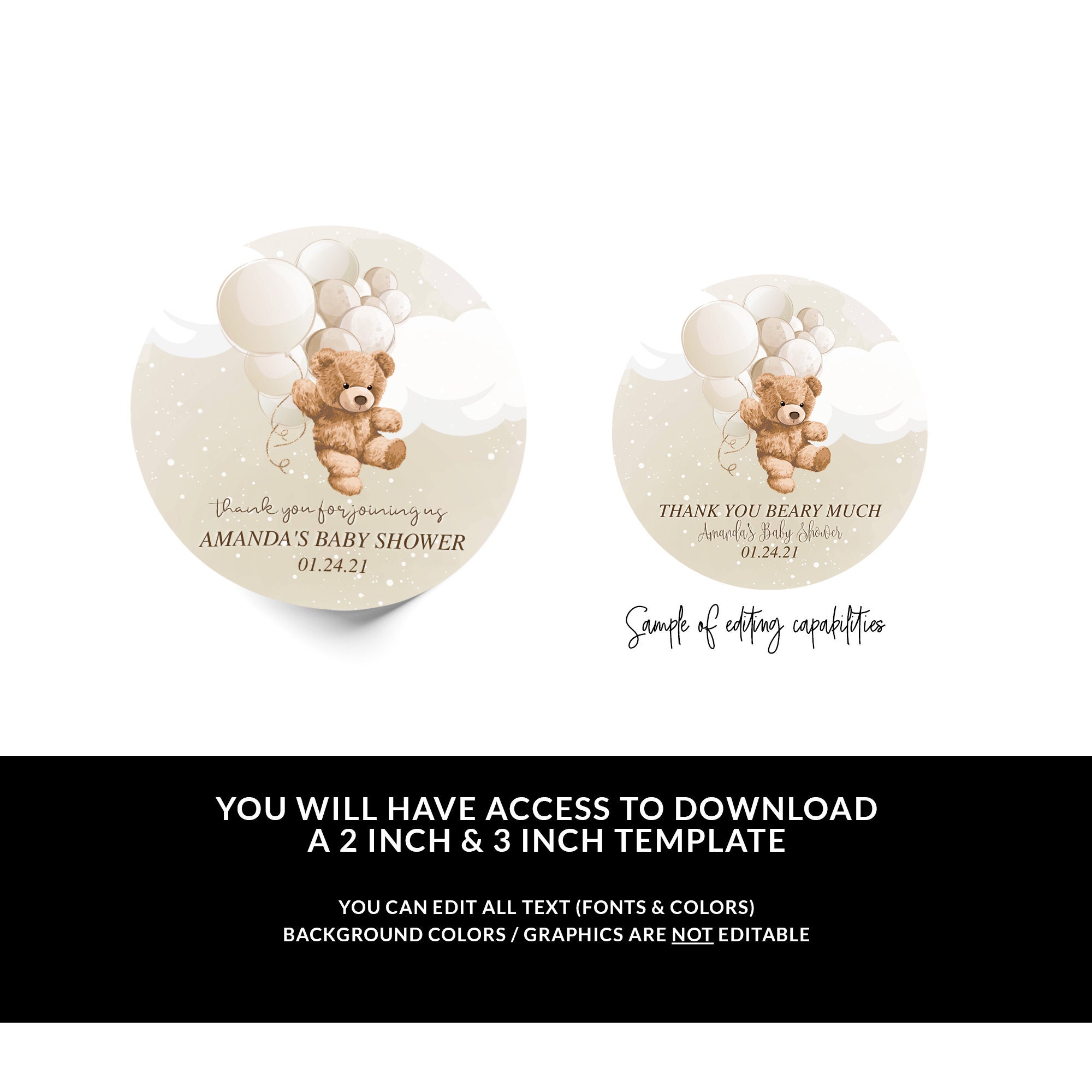 Neutral Teddy Bear Circle Tag, We Can Bearly Wait Sticker Design, Teddy ...