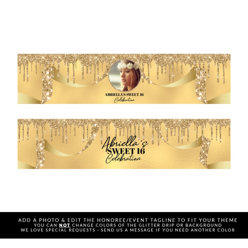 Gold Drip Water Bottle Labels Gold Photo Water Bottle Label - Etsy