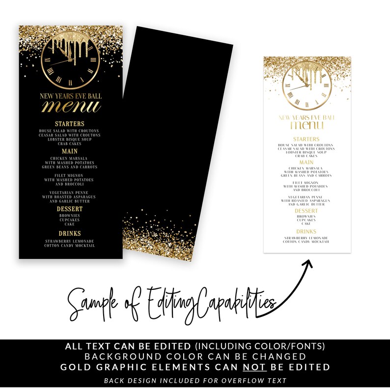 New Years Eve Menu NYE Menu New Years Eve Place Cards New - Etsy