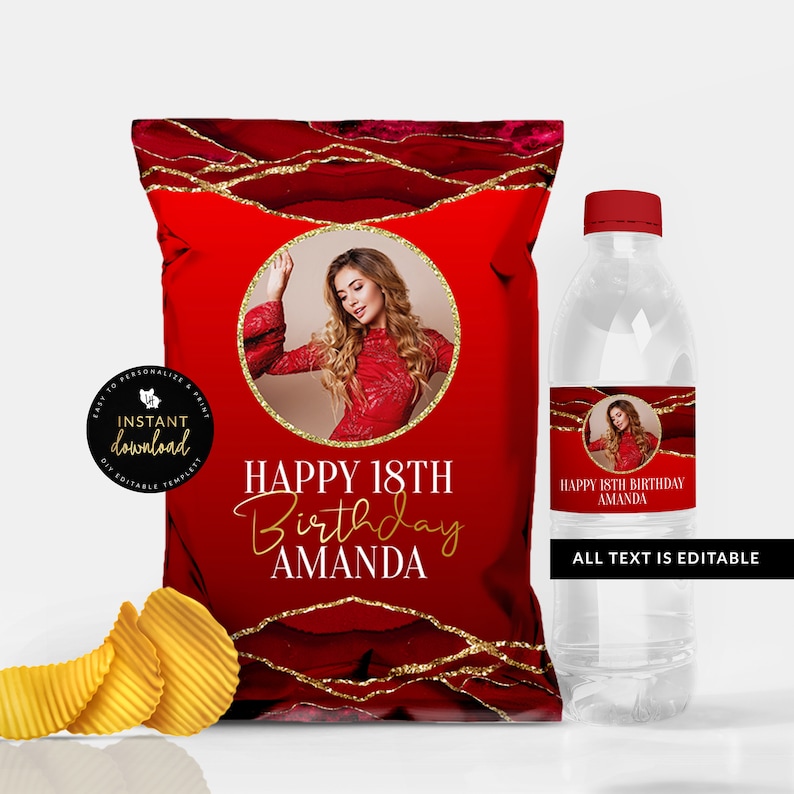 Red and Gold Chip Bag Red and Gold Water Label Red Agate - Etsy