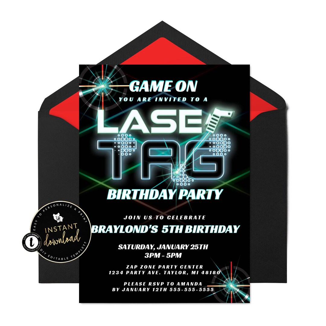 Laser Tag Invitation, Laser Tag Birthday, Laser Tag Party Invitation ...