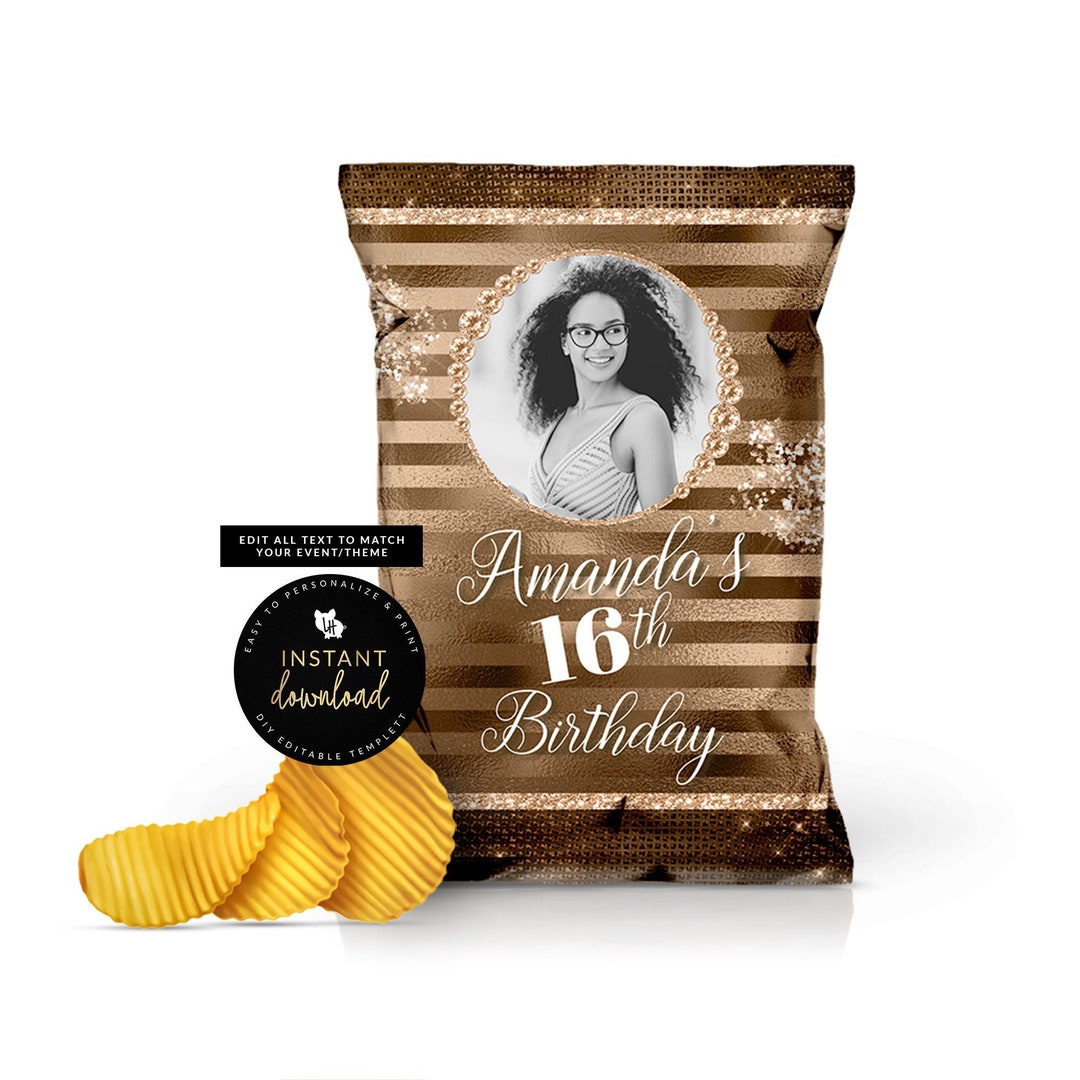 Bronze Chip Bag, Bronze Snack Bag, Brown Chip Bag, Bronze Party Favor ...