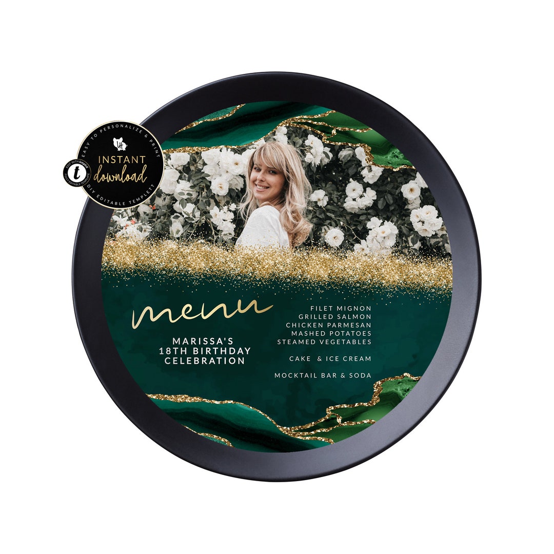 Emerald Green Charger Insert, Green and Gold Agate Menu, Emerald ...