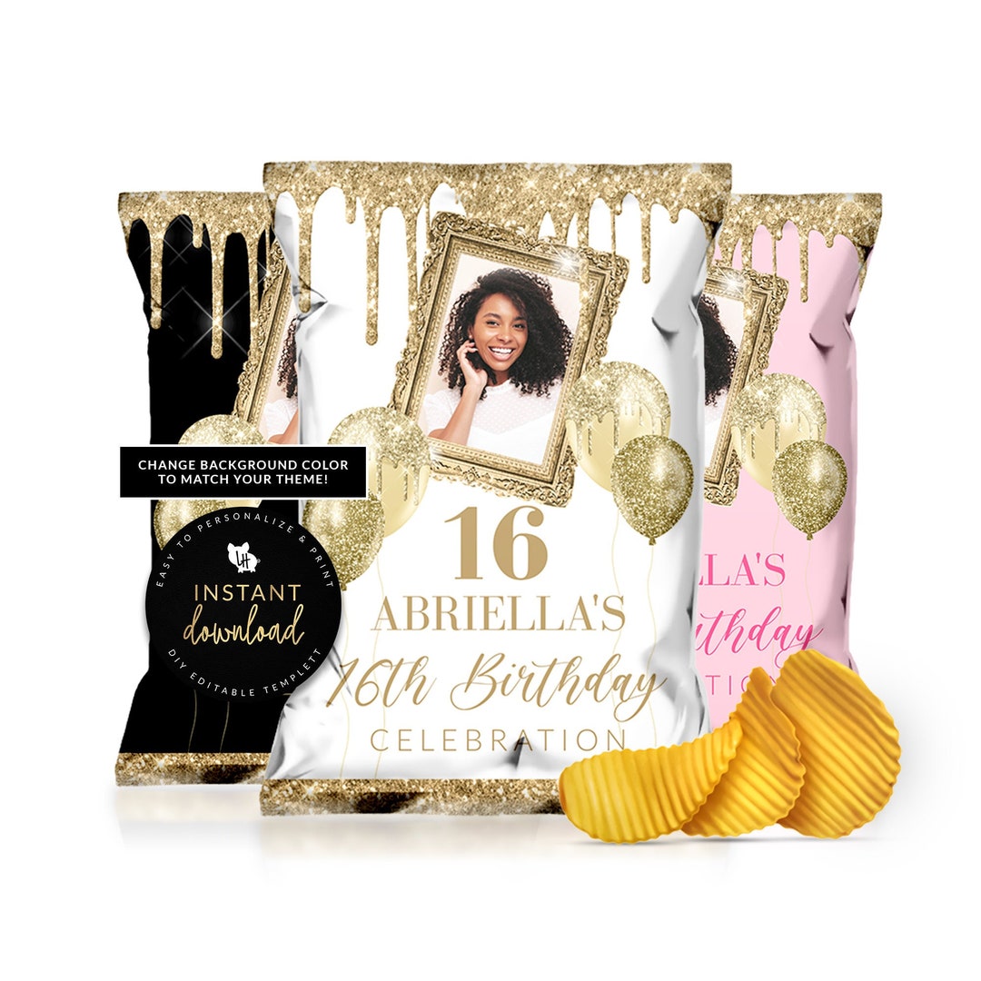Dripping Gold Photo Chip Bag, Gold Printable Chip Bag, Elegant Gold ...